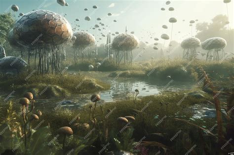 Premium Ai Image Landscape With Nanobots Maintaining The Environment