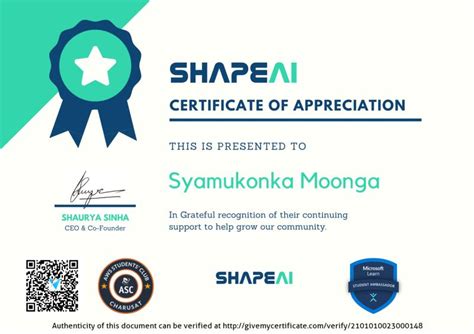 Syamukonka Moonga On Linkedin Shapeai Community Certificate