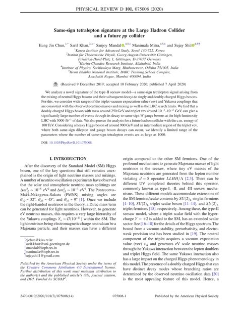 Pdf Same Sign Tetralepton Signature At The Large Hadron Collider And A Future P P Collider