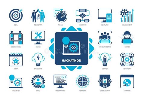 Hackathon Solid Icon Set Stock Illustration Illustration Of People