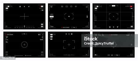카메라 뷰파인더 비디오 녹화 및 사진 촬영 Dslr 화면 디지털 캠코더 인터페이스 조정 버튼으로 프레임 모형을 집중합니다 벡터 필름 및 사진 빈 창 세트 디지털 일안 반사식