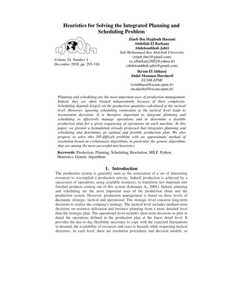 Pdf Heuristics For Solving The Integrated Planning And Scheduling