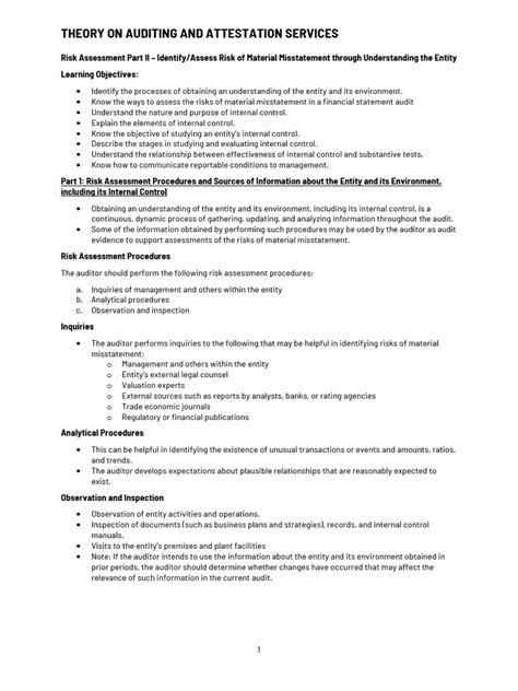 Risk Assessment Part Ii Identify Assess Risk Of Material Misstatement