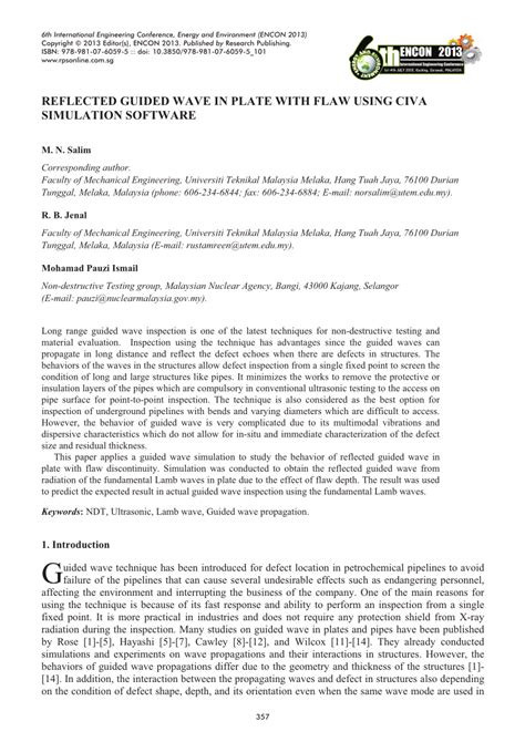 Pdf Reflected Guided Wave In Plate With Flaw Using Civa Simulation Software