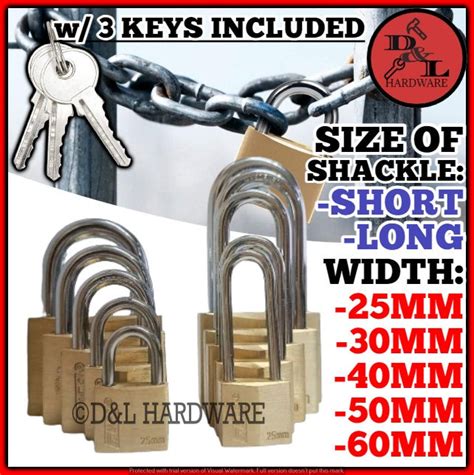 D 0864 1pcs Brass Padlock With Stainless Steel Long Short Shackle 3 Keys Waterproof Rustproof
