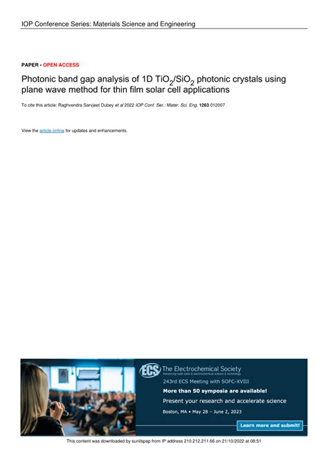 Pdf Photonic Band Gap Analysis Of 1d Tio2 Sio2 Photonic Crystals Using Plane Wave Method For