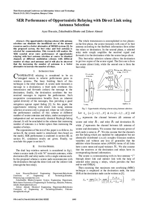 Pdf Ser Performance Of Opportunistic Relaying With Direct Link Using Antenna Selection