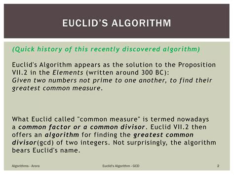 Euclids Algorithm For Greatest Common Divisor Time Complexity Analysis Pptx Science