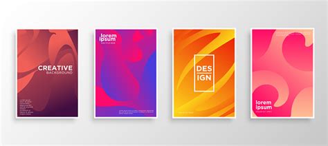 4개의 최소 커버 디자인 세트 다채로운 하프톤 그라데이션웹용 현대적인 배경 템플릿 디자인 시원한 그라데이션 미래의 기하학적 패턴