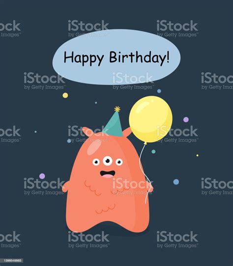 풍선과 귀여운 몬스터 만화 스타일 벡터 일러스트레이션 카드 포스터 배너 어린이 책 팩에 인쇄 옷 직물 벽지 섬유 또는 접시에