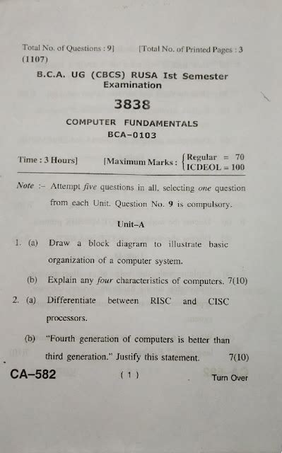 Bca Computer Fundamentals Question Paper Hpu