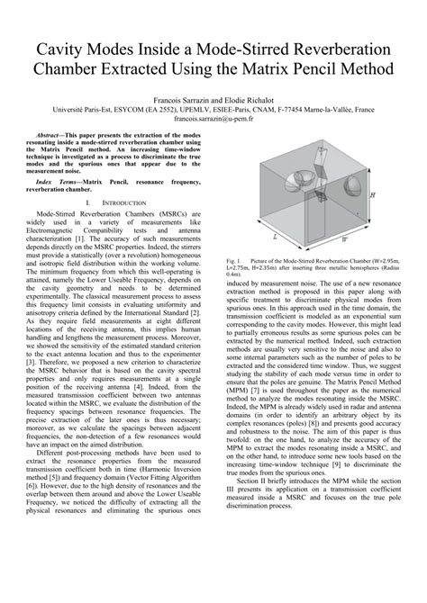 Pdf Cavity Modes Inside A Mode Stirred Reverberation Chamber
