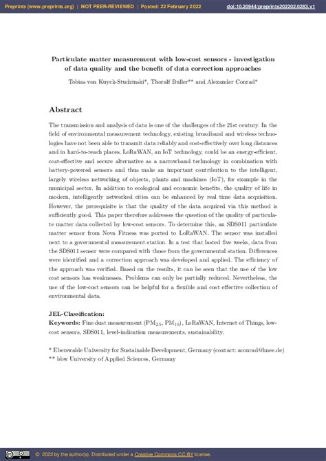 Pdf Particulate Matter Measurement With Low Cost Sensors—investigation Of Data Quality And The