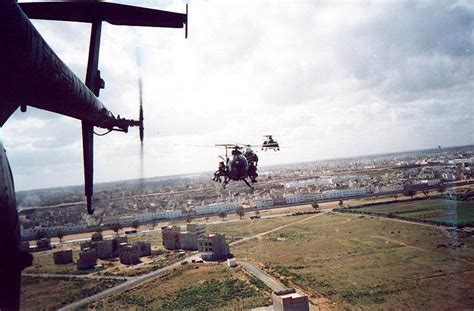 Ah 6s Carry Delta Force Members Over Mogadishu Somalia During