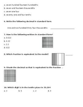 Decimal Review By VA Teacher Resources TPT