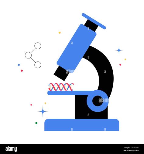 Microscope And DNA Strand In Flat Vector Illustration Symbolizing Scientific Research