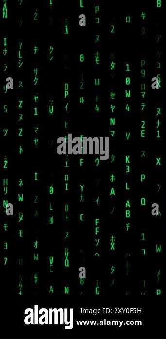 Vertical Video Numerous Green Alphanumeric Characters Fall Vertically