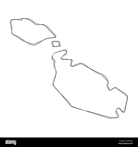 Malta Country Simplified Mapthin Triple Pencil Sketch Outline Isolated On White Background