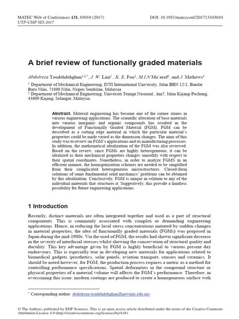 A Brief Review Of Functionally Graded Materials Pdf Chemical Vapor Deposition Youngs Modulus