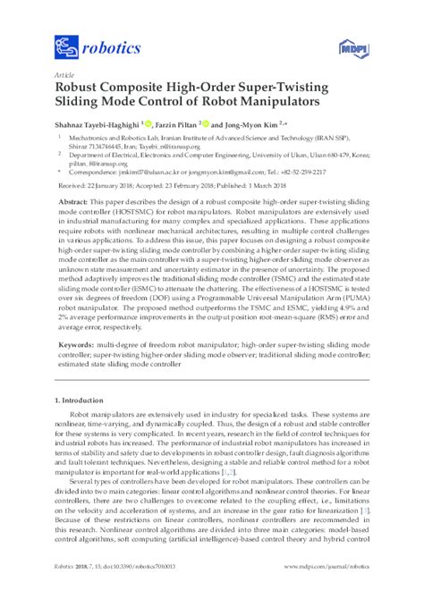 Pdf Robust Composite High Order Super Twisting Sliding Mode Control Of Robot Manipulators