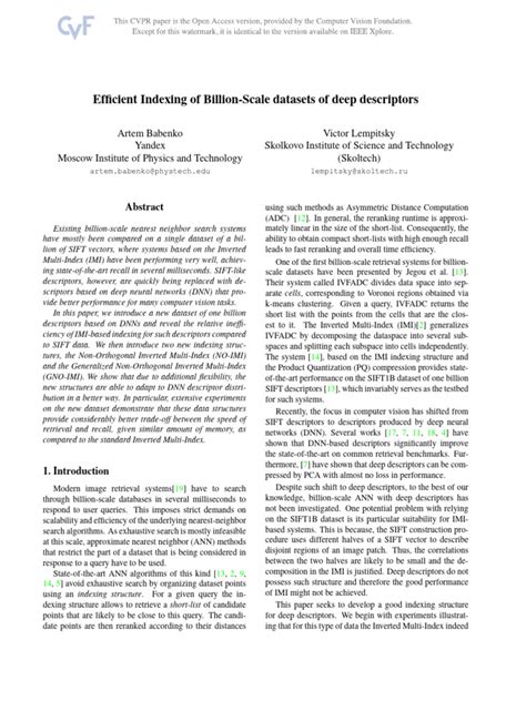 Efficient Indexing Of Billion Scale Datasets Of Deep Descriptors Pdf