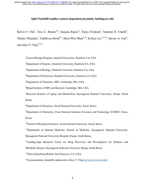 Pdf Split Turboid Enables Contact Dependent Proximity Labeling In Cells
