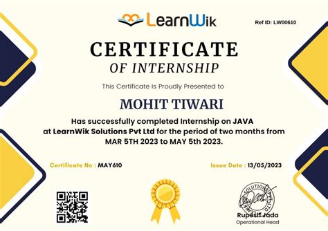 mohit tiwari on linkedin internship internshipcomplete javadeveloper learnwiksolutions