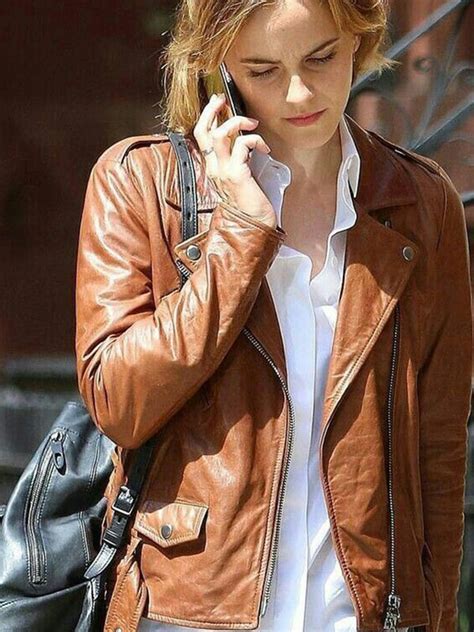 Emma Watson Brown Leather Biker Jacket