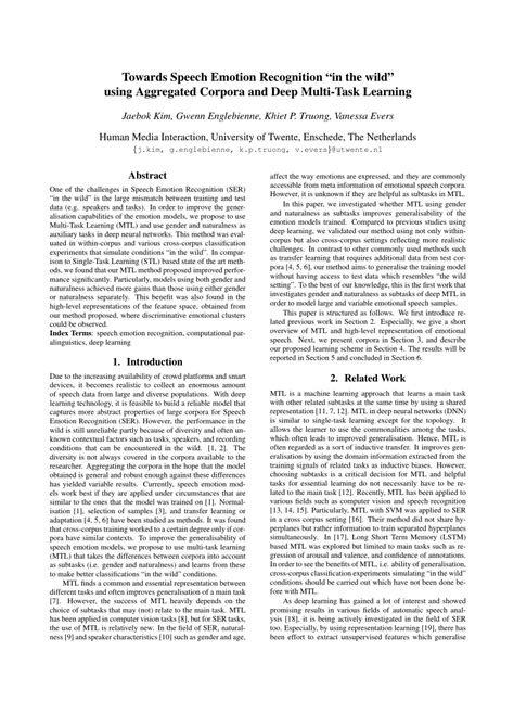 Pdf Towards Speech Emotion Recognition “in The Wild” Using Aggregated Corpora And Deep Multi