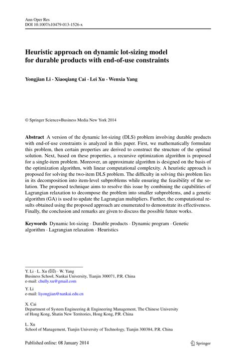 pdf heuristic approach on dynamic lot sizing model for durable