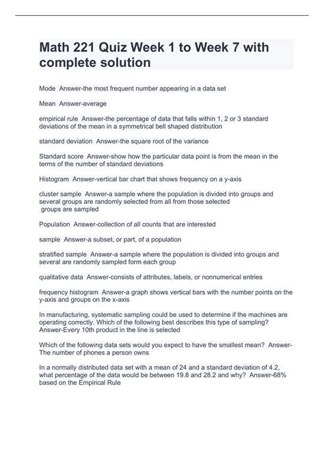 Math 221 Quiz Week 1 To Week 7 Combined Quizzes With Complete Solution