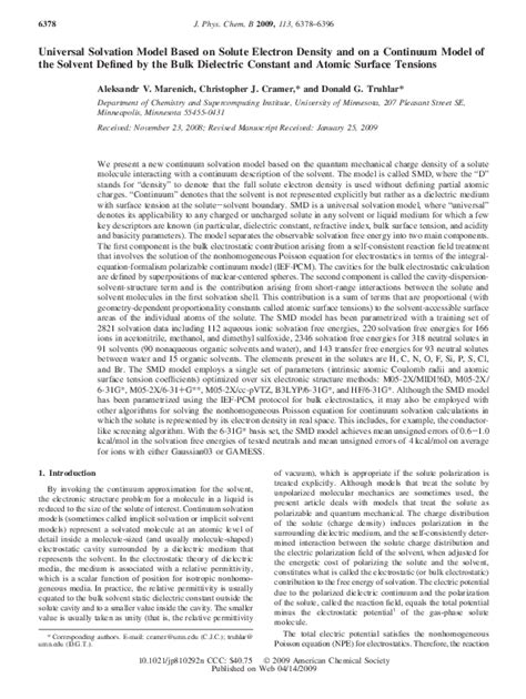 Pdf Universal Solvation Model Based On Solute Electron Density And On