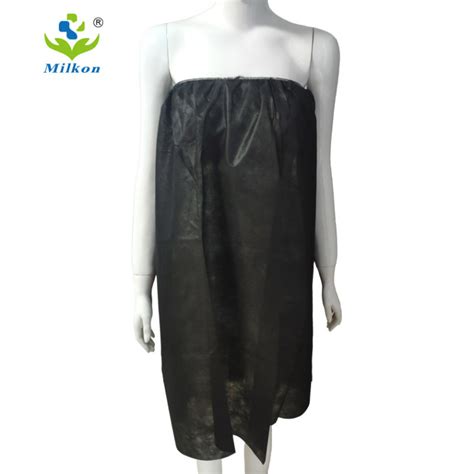 Spa Massage Gown Pp Non Woven Disposable Black Shower Bathrobe Bath Dress Strapless Used For