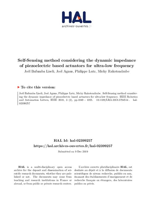 Pdf Self Sensing Method Considering The Dynamic Impedance Of Piezoelectric Based Actuators For