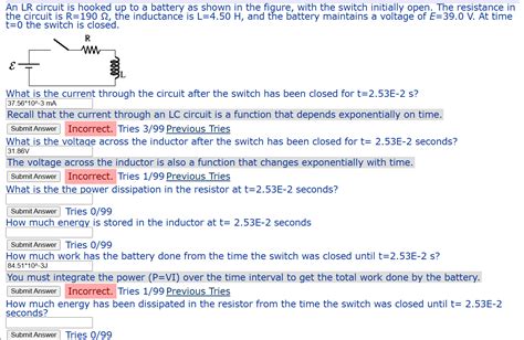 Solved An LR Circuit Is Hooked Up To A Battery As Shown In Chegg Com