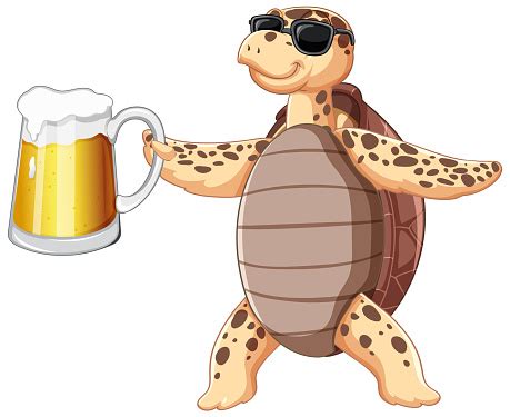 Simpatico Personaggio Dei Cartoni Animati Tartaruga Che Beve Birra