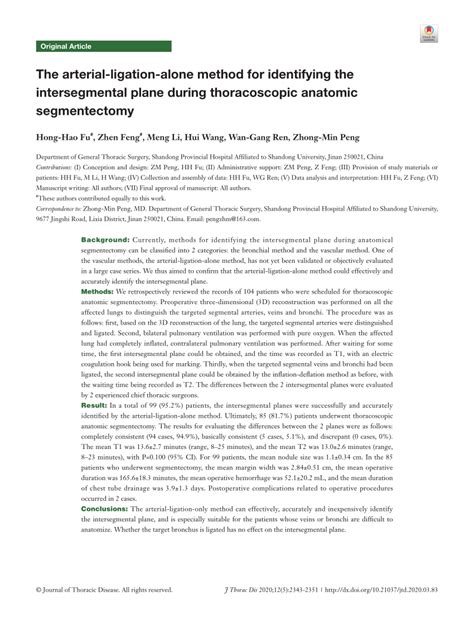 Pdf The Arterial Ligation Alone Method For Identifying The Intersegmental Plane During