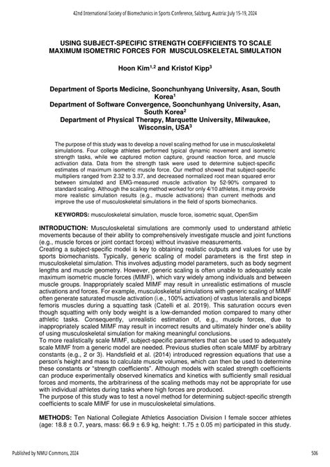Pdf Using Subject Specific Strength Coefficients To Scale Maximum Isometric Forces For