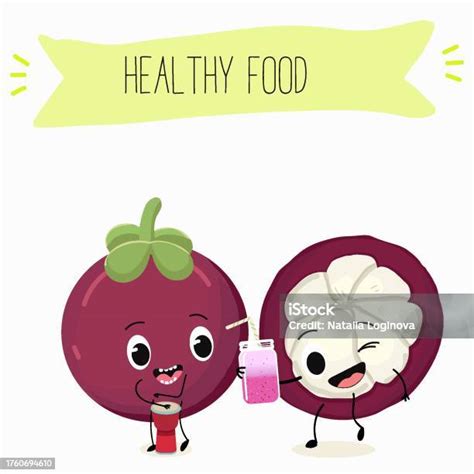 벡터 만화 캐릭터 망고스틴 재미 야채 과일 신선한 수확 이국적인 유기농 채식 제품 어린이 생일 가격표 스티커 0명에 대한 스톡 벡터 아트 및 기타 이미지 Istock