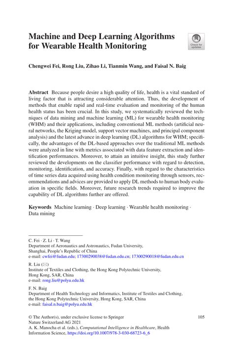Pdf Machine And Deep Learning Algorithms For Wearable Health Monitoring