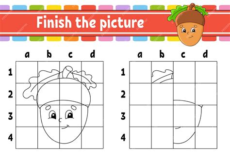 그림을 완성하세요 아이들을 위한 색칠하기 책 페이지 아이들을 위한 교육 개발 워크시트 게임 필기 연습 만화 캐릭터 벡터 그림
