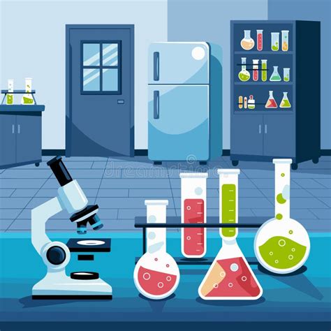 Colorful Laboratory Setup With Microscope And Chemistry Glassware Stock Vector Illustration Of