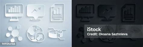 재무 성장 그래프 차트가 있는 문서 프로젝트 팀 기반 파이 인포그래픽 및 모니터 아이콘을 설정합니다 벡터 3차원 형태에 대한 스톡 벡터 아트 및 기타 이미지 Istock