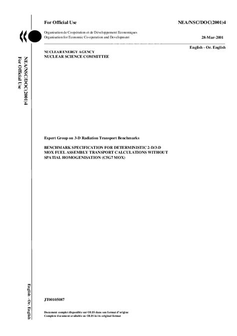 Pdf Benchmark Specification For Deterministic 2 D 3 D Mox Fuel Assembly Transport Calculations