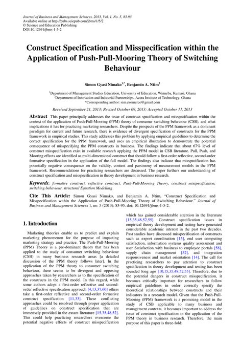 Pdf Construct Specification And Misspecification Within The Application Of Push Pull Mooring