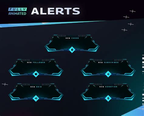 Avernus Animated Stream Alert Package Twitch Overlay Stream Graphic Futuristic Modern Blue Neon