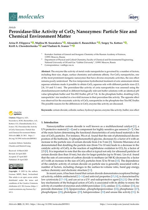 Pdf Peroxidase Like Activity Of Ceo2 Nanozymes Particle Size And