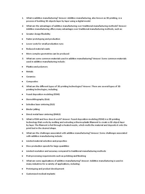 Exam Questions About Additive Manufacturing Pdf 3 D Printing Emerging Technologies