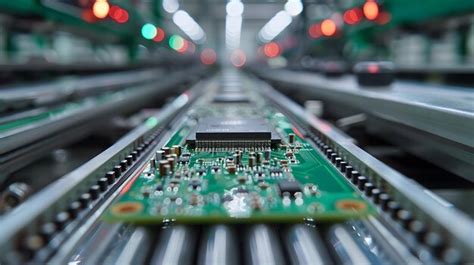 Printed Circuit Board With Advanced Processing Unit Conveyor On Electronics Factory Electronic