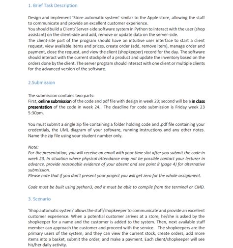 1 Brief Task Description Design And Implement Store